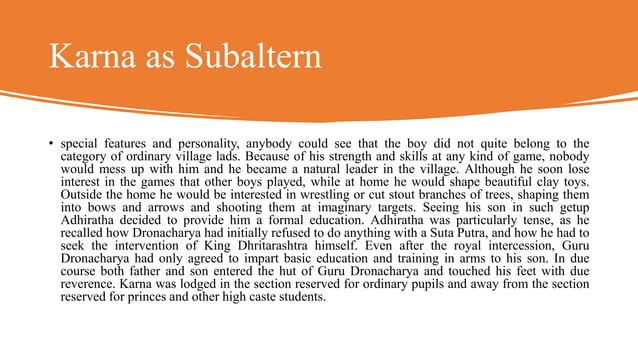 Karna as voice of subaltern | PPTX | Hinduism | Religion & Spirituality