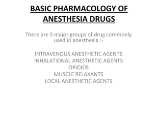 Basic pharmacology of anesthesia drugs | PPTX