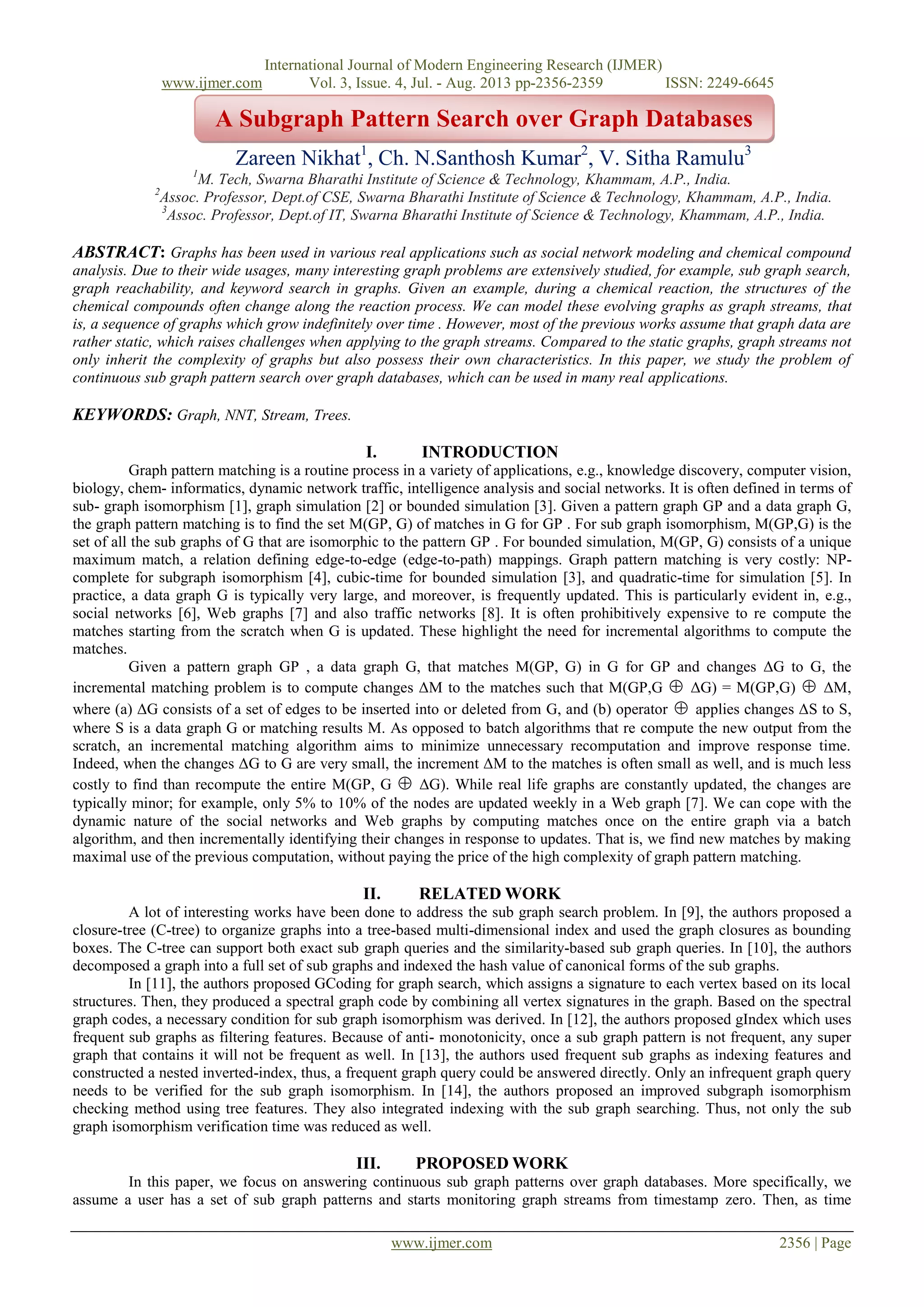 A Subgraph Pattern Search over Graph Databases | PDF