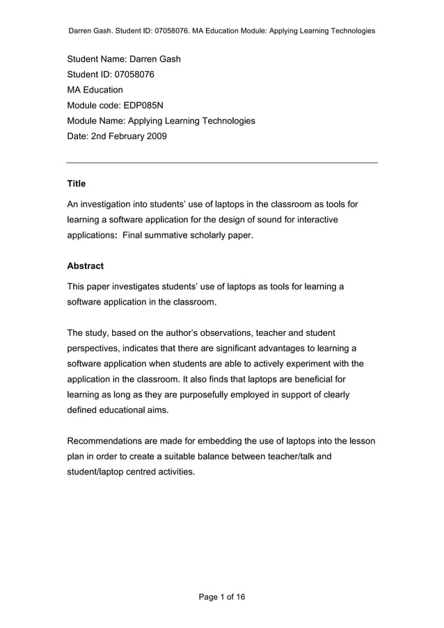 Learning Technology Research Project | PDF | Laptops | Computing