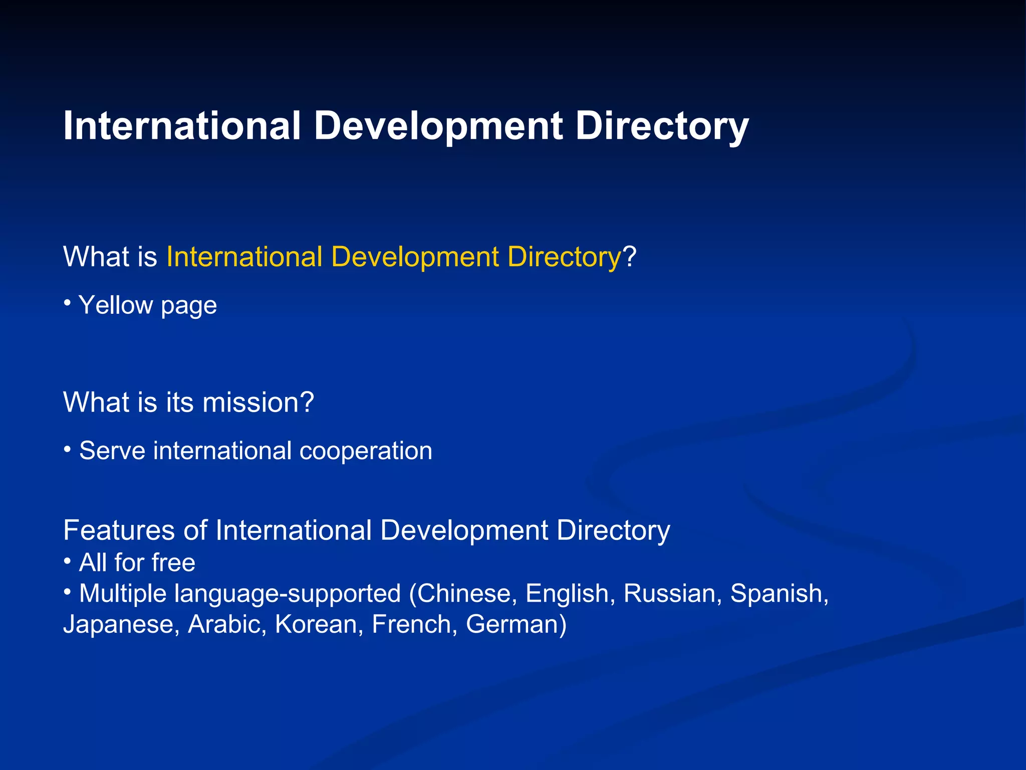 Dg market international development directory | PPT