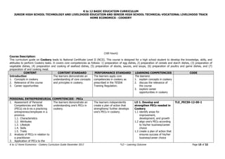 K to 12 Home Economics - Cookery CG | PDF