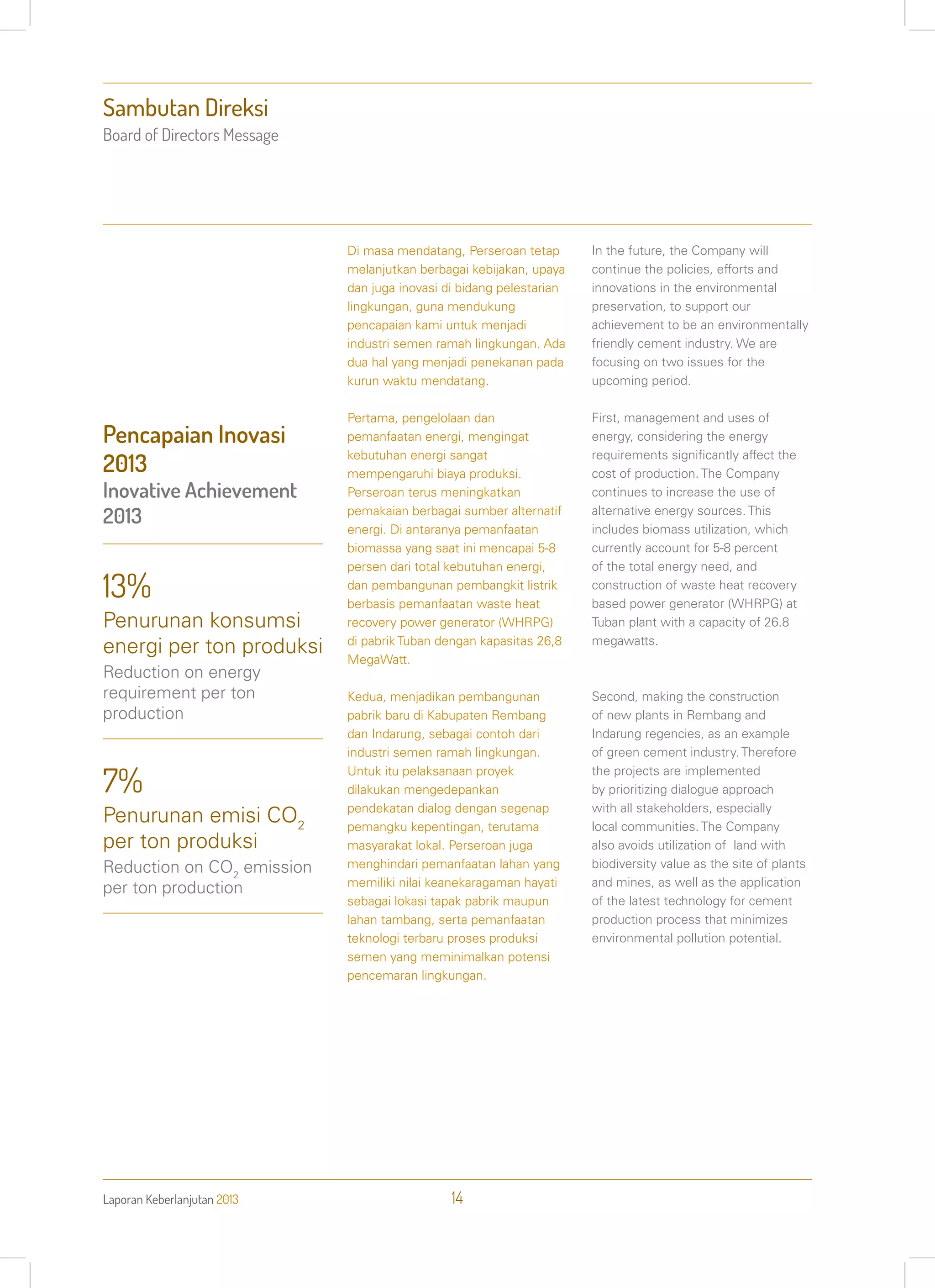 Semen Indonesia Sustainibility Report 2013 | PDF