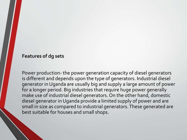 Dg sets | PPTX | Gas and Electric | Home Utilities