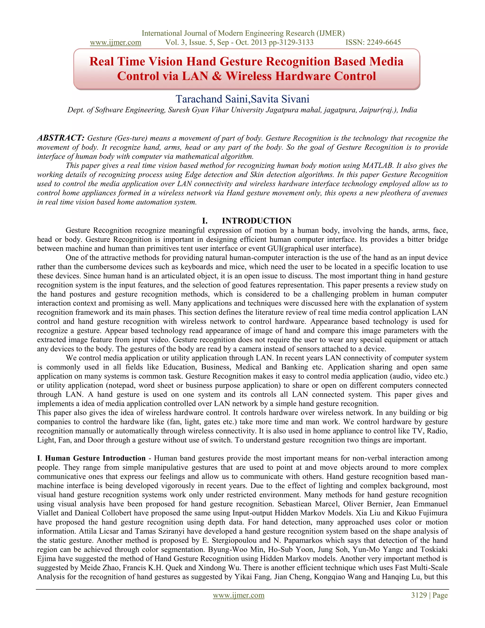 Real Time Vision Hand Gesture Recognition Based Media Control via LAN ...