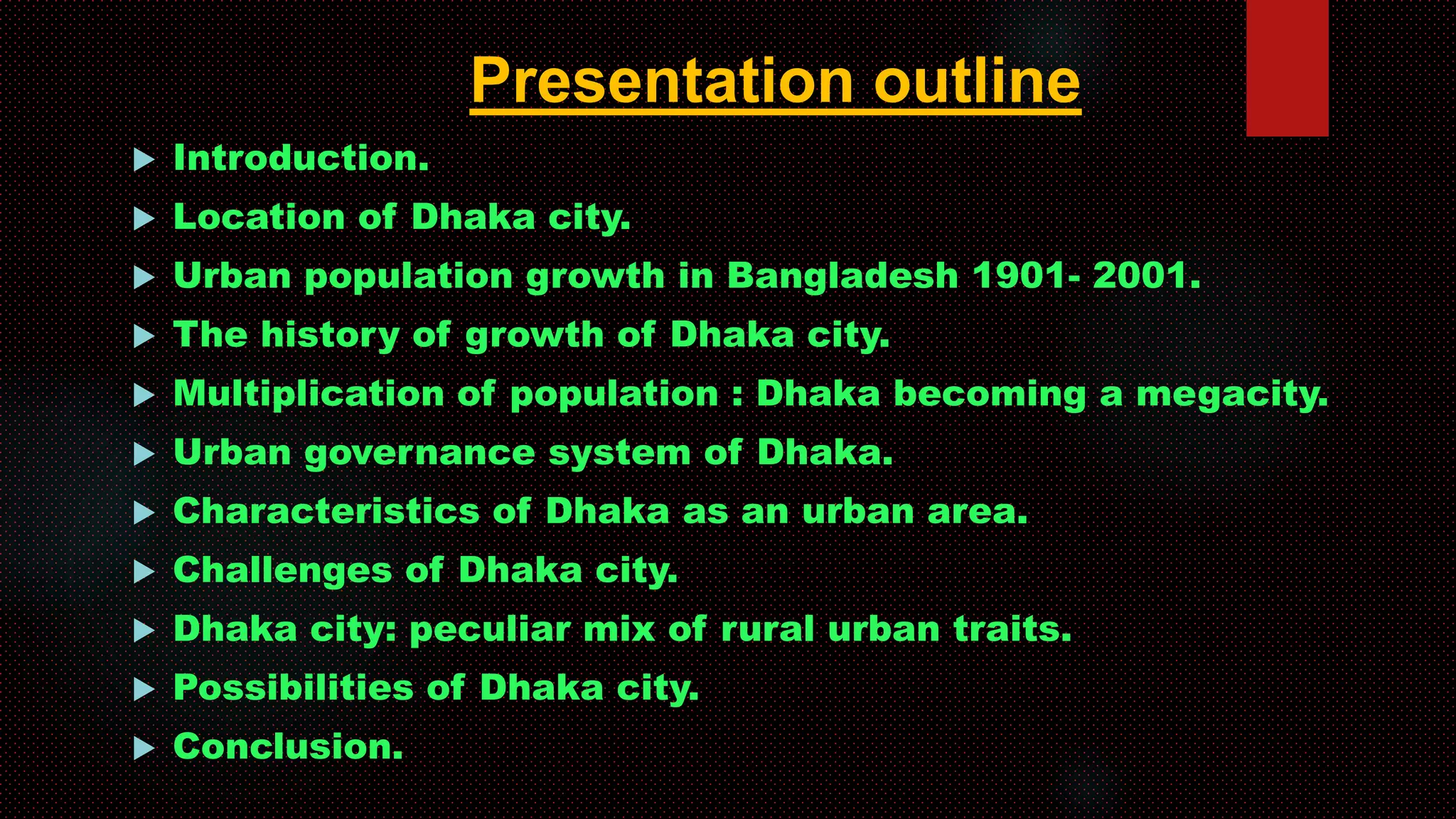 Dhaka city as an urban area | PPTX