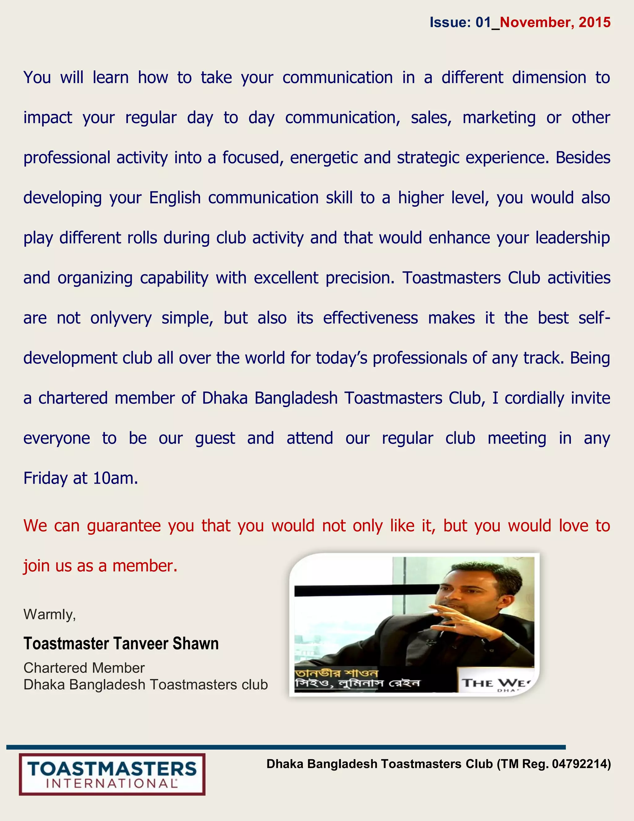 Dhaka Bangladesh Toastmasters Club Newsletter | PDF