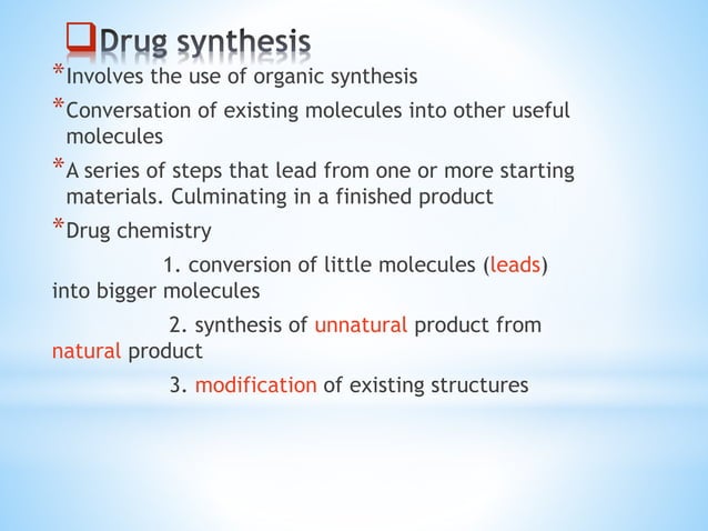 synthesis of drug | PPTX | Chemistry | Science