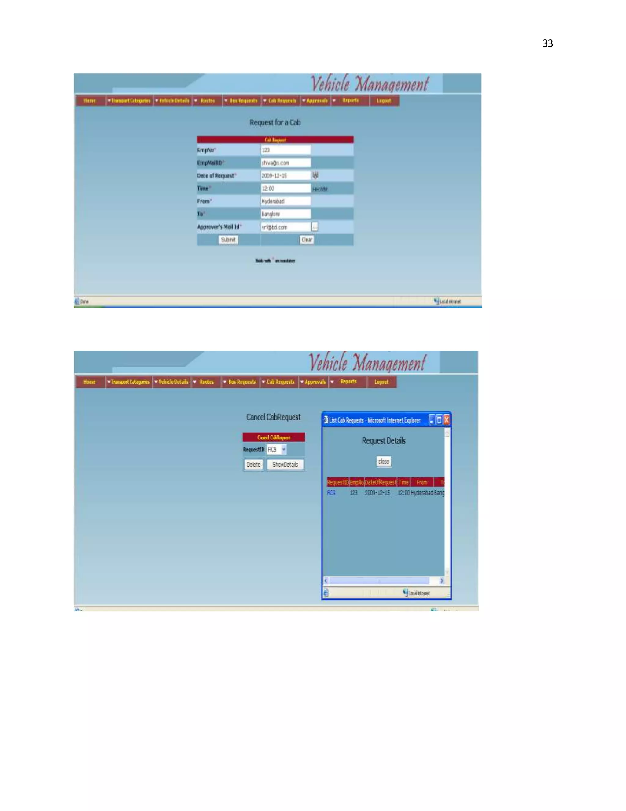 vehicle management system project report | DOCX