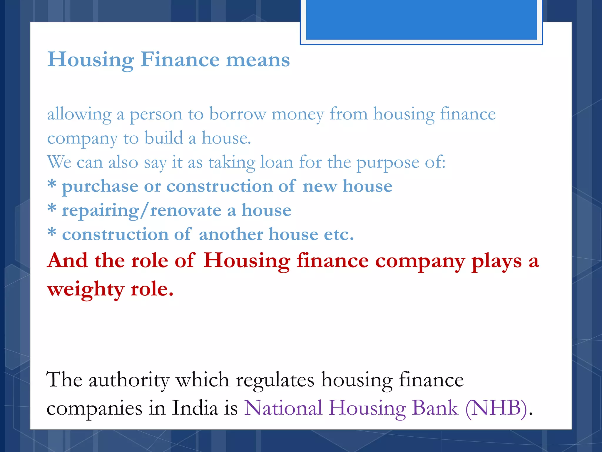 Overview Of Housing Finance Companies In India | PPTX
