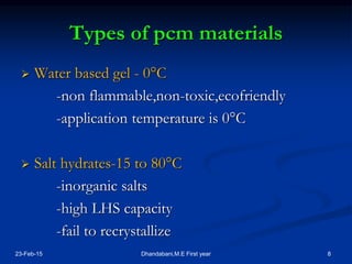 phase change materials by dhandabani,anna university,CEG,chennai. | PPTX
