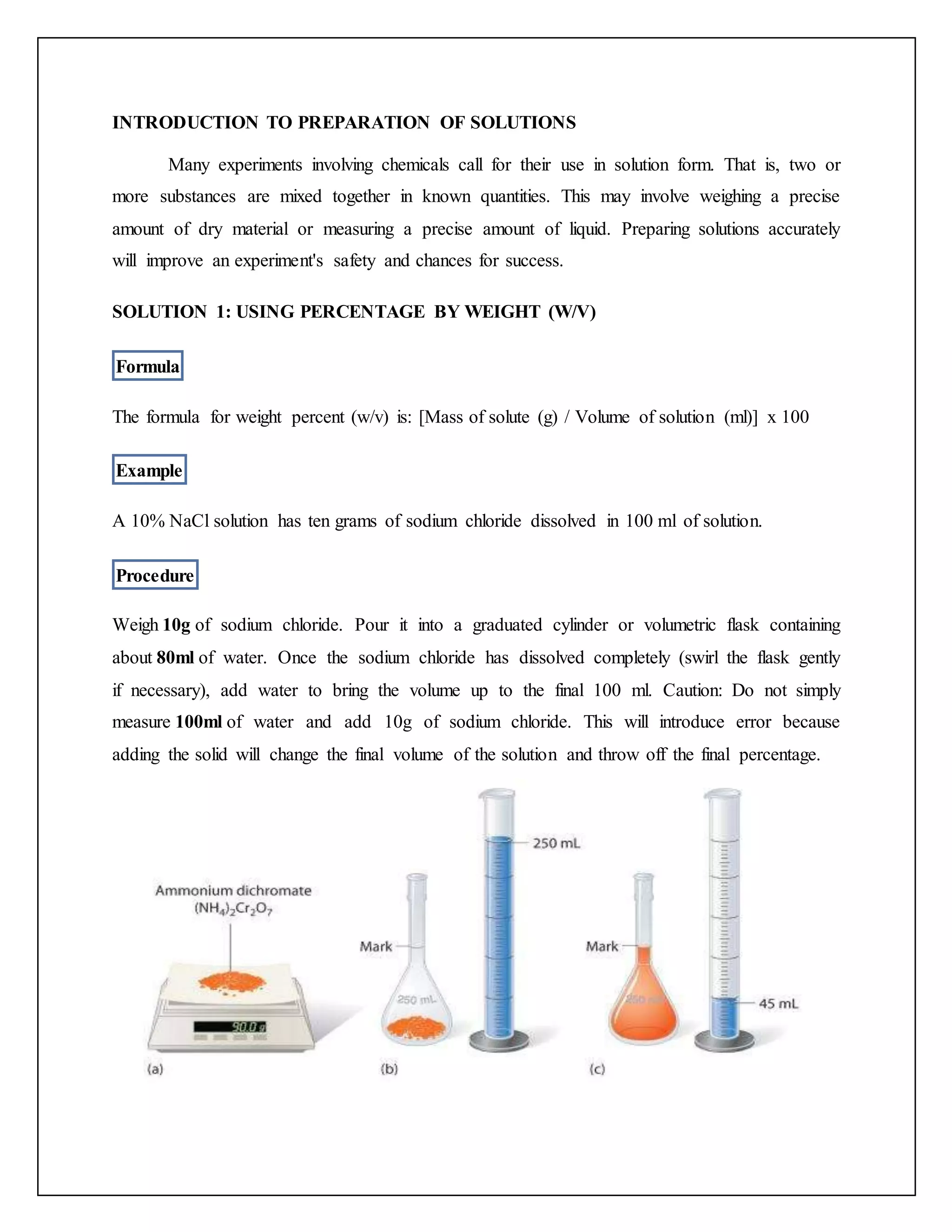 PREPARING CHEMICAL SOLUTIONS – MEASURING AND HANDLING SOLID CHEMICALS - MEASURING AND HANDLING ...