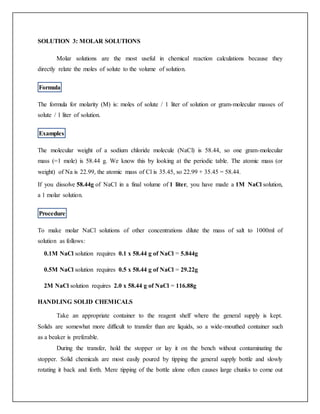 PREPARING CHEMICAL SOLUTIONS – MEASURING AND HANDLING SOLID CHEMICALS ...