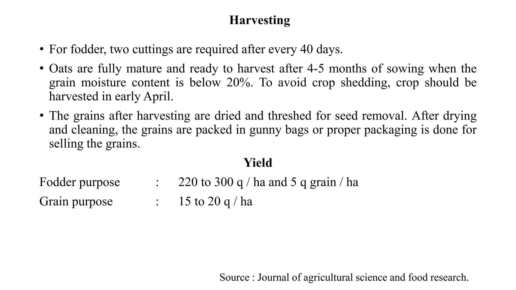 Harvest and Post Harvest Handling of Oats | PPTX