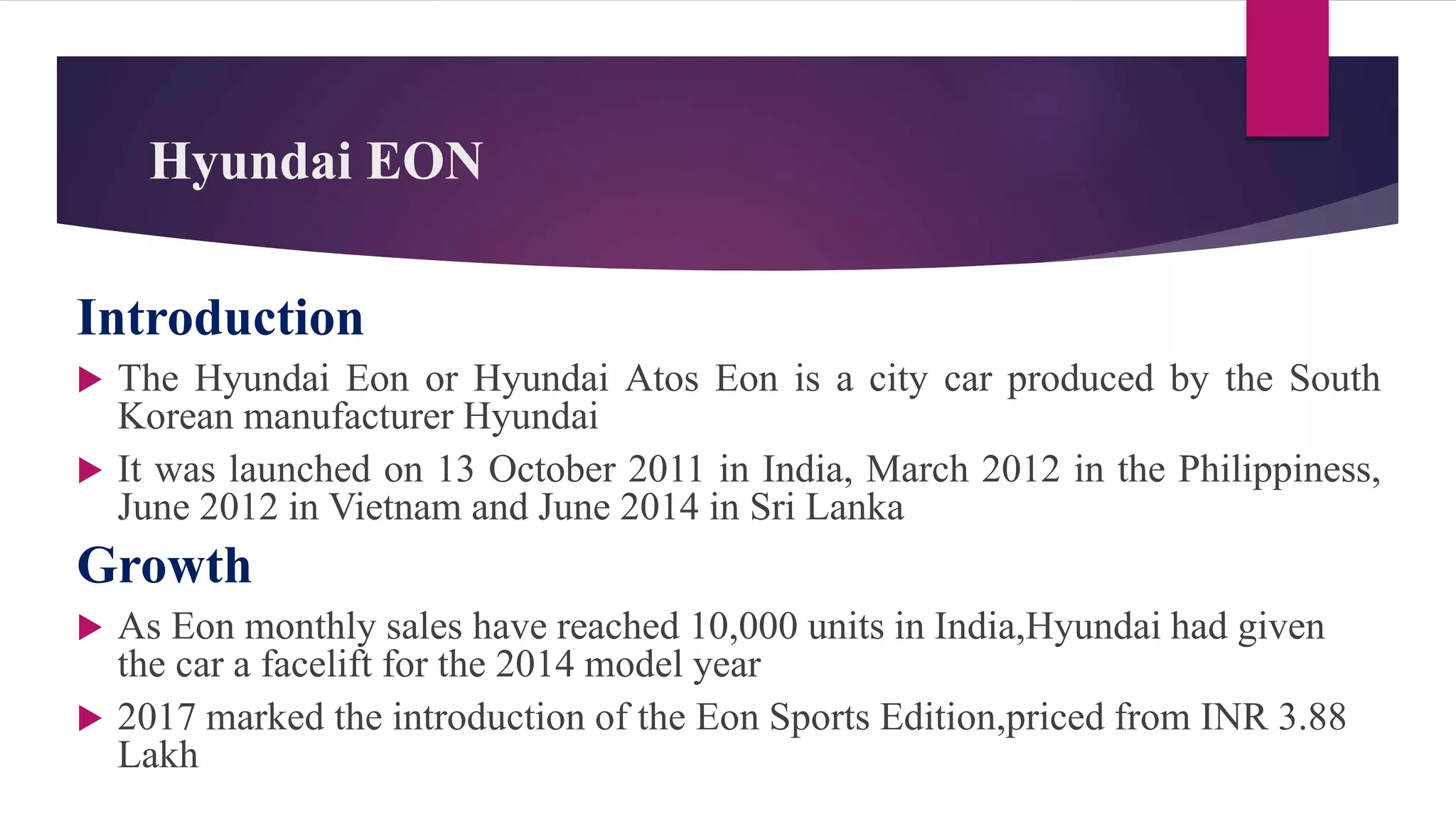 Success story of Hyundai and life cycle stages of Creta and eon. | PPTX