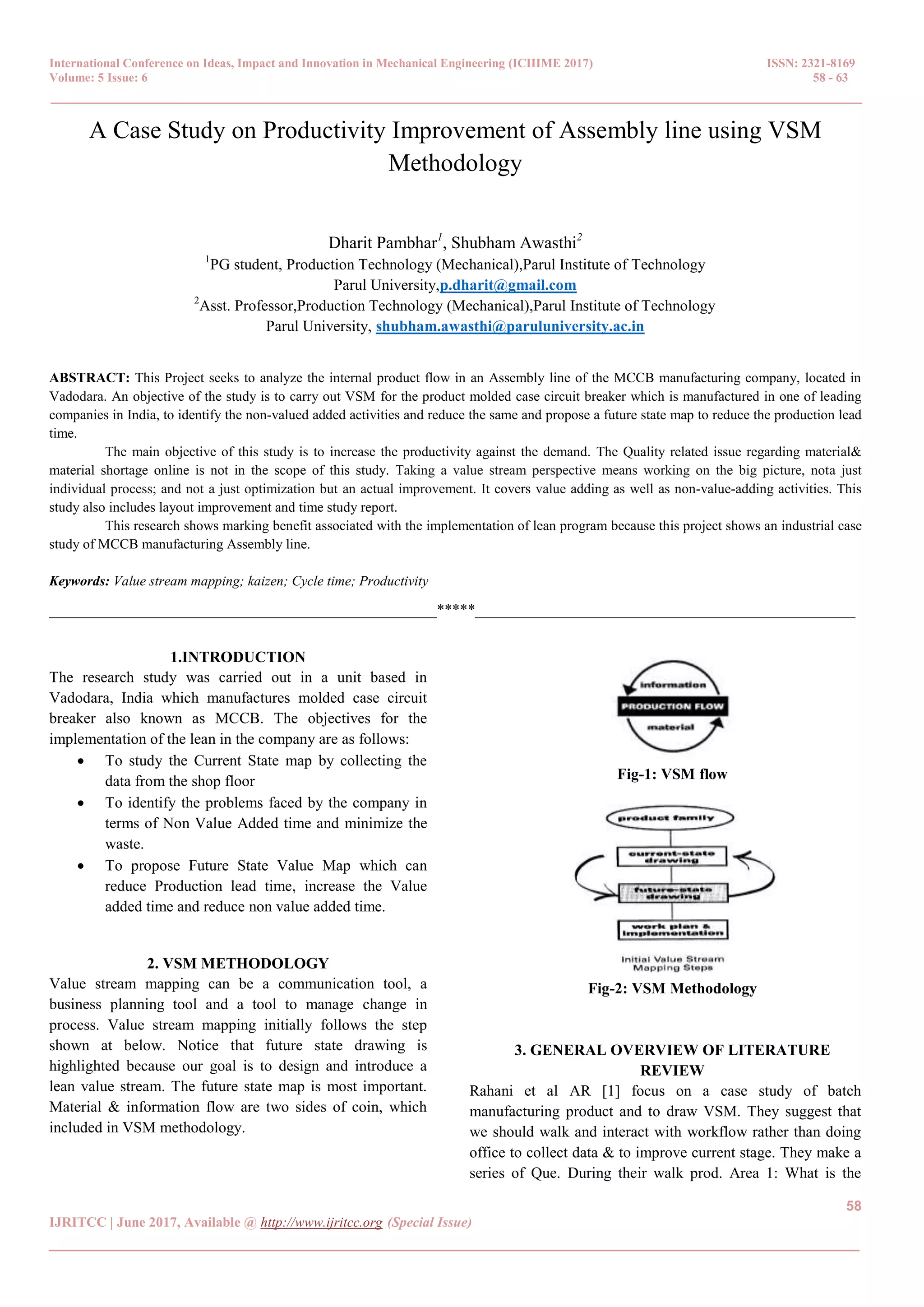 A Case Study on Productivity Improvement of Assembly line using VSM Methodology | PDF ...