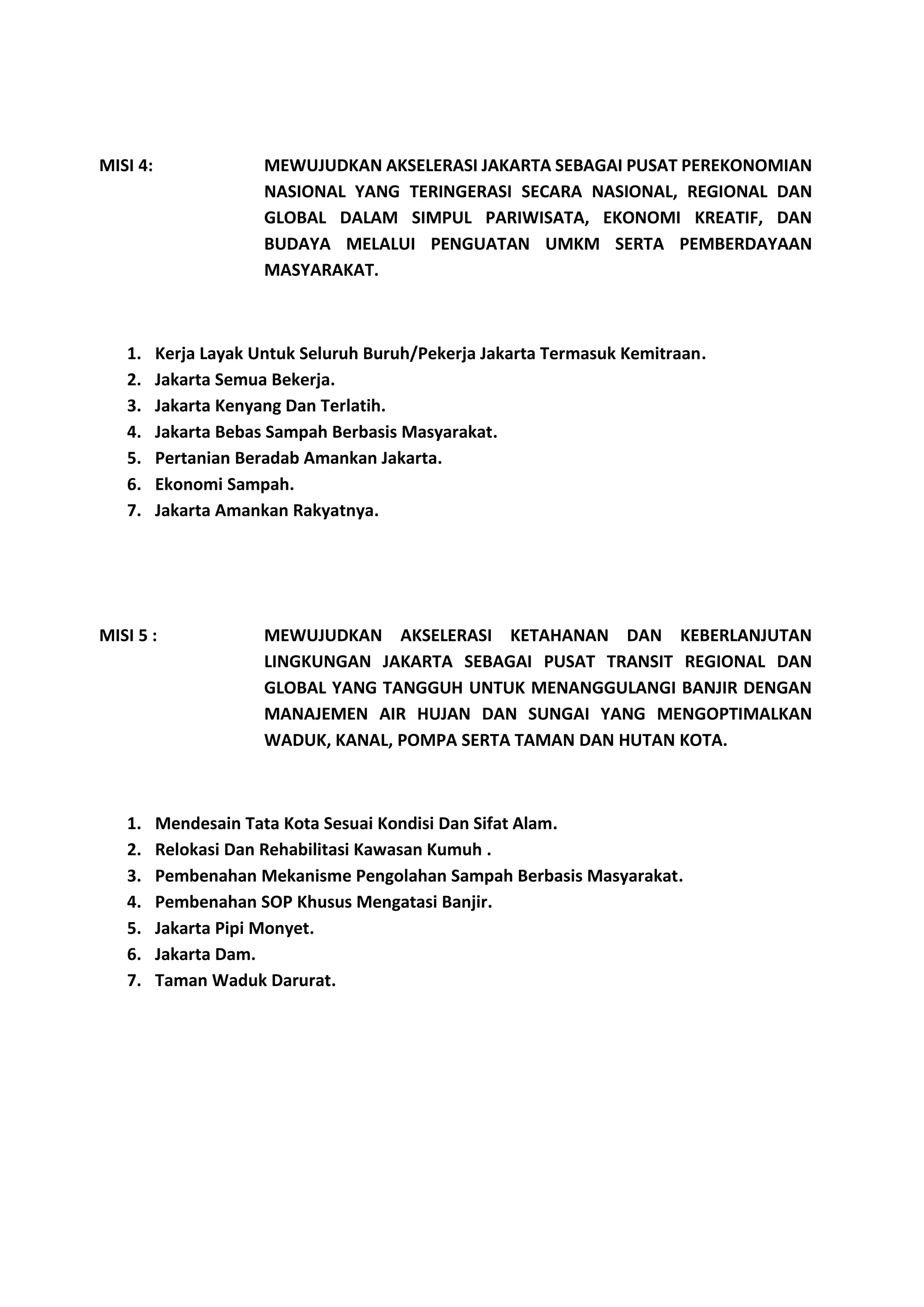 Visi Misi Dharma-Kun di Pilkada Jakarta 2024 | PDF