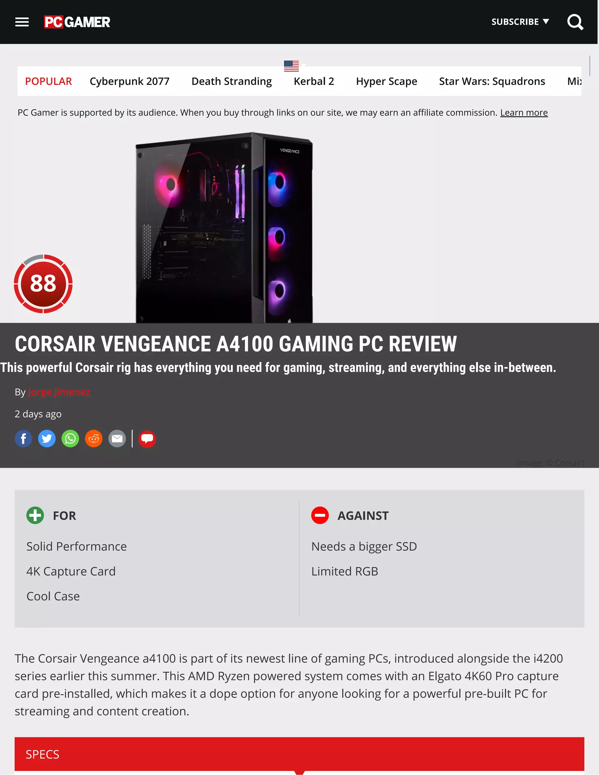CORSAIR VENGEANCE A4100 GAMING PC REVIEW | PDF