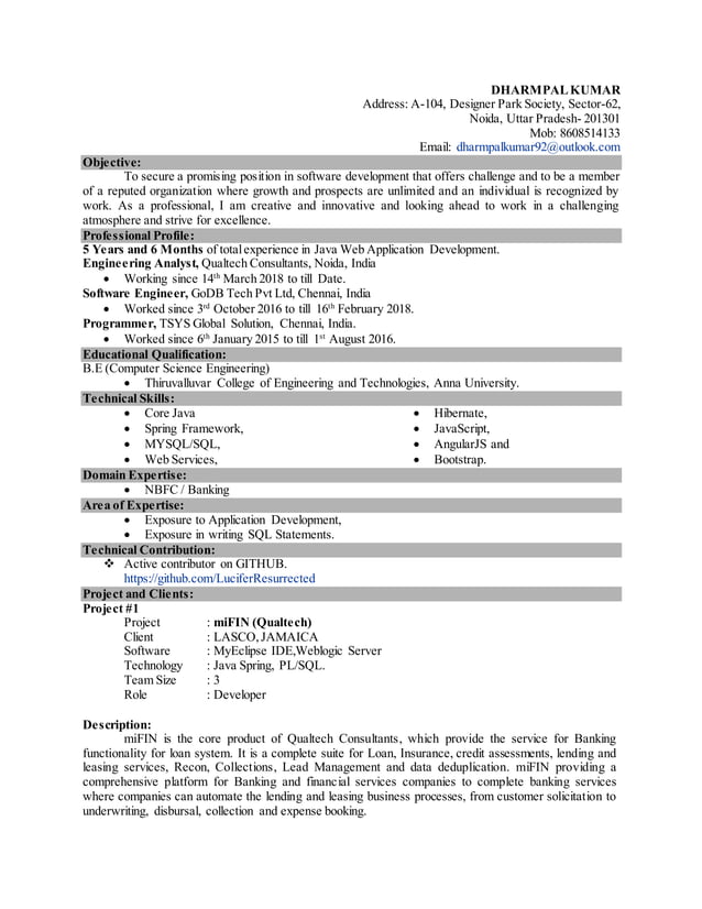 Dharmpal java resume | DOCX