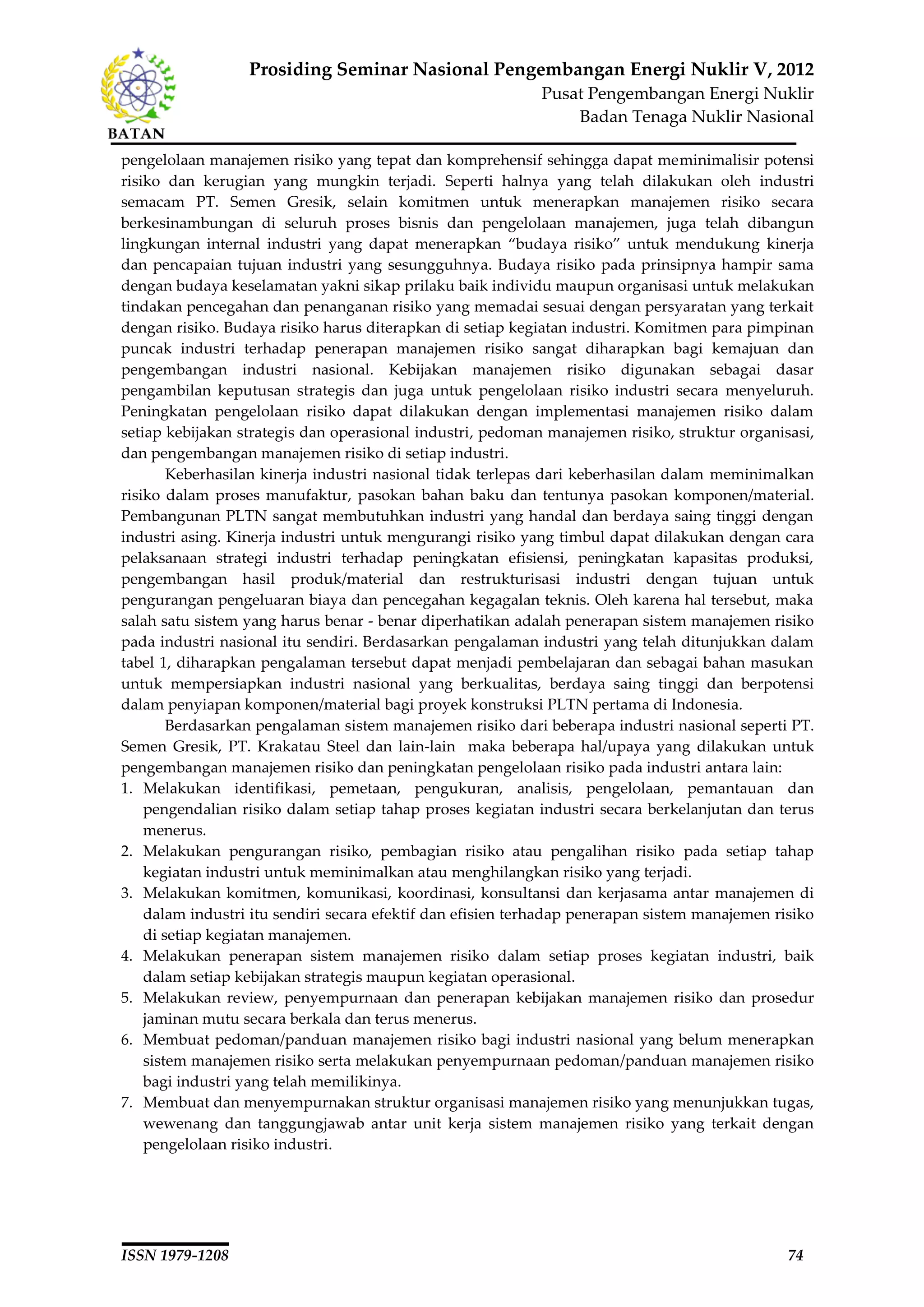 Dharu dewi manajemen_risiko penerapan sistem manajemen risiko pada pltn | PDF