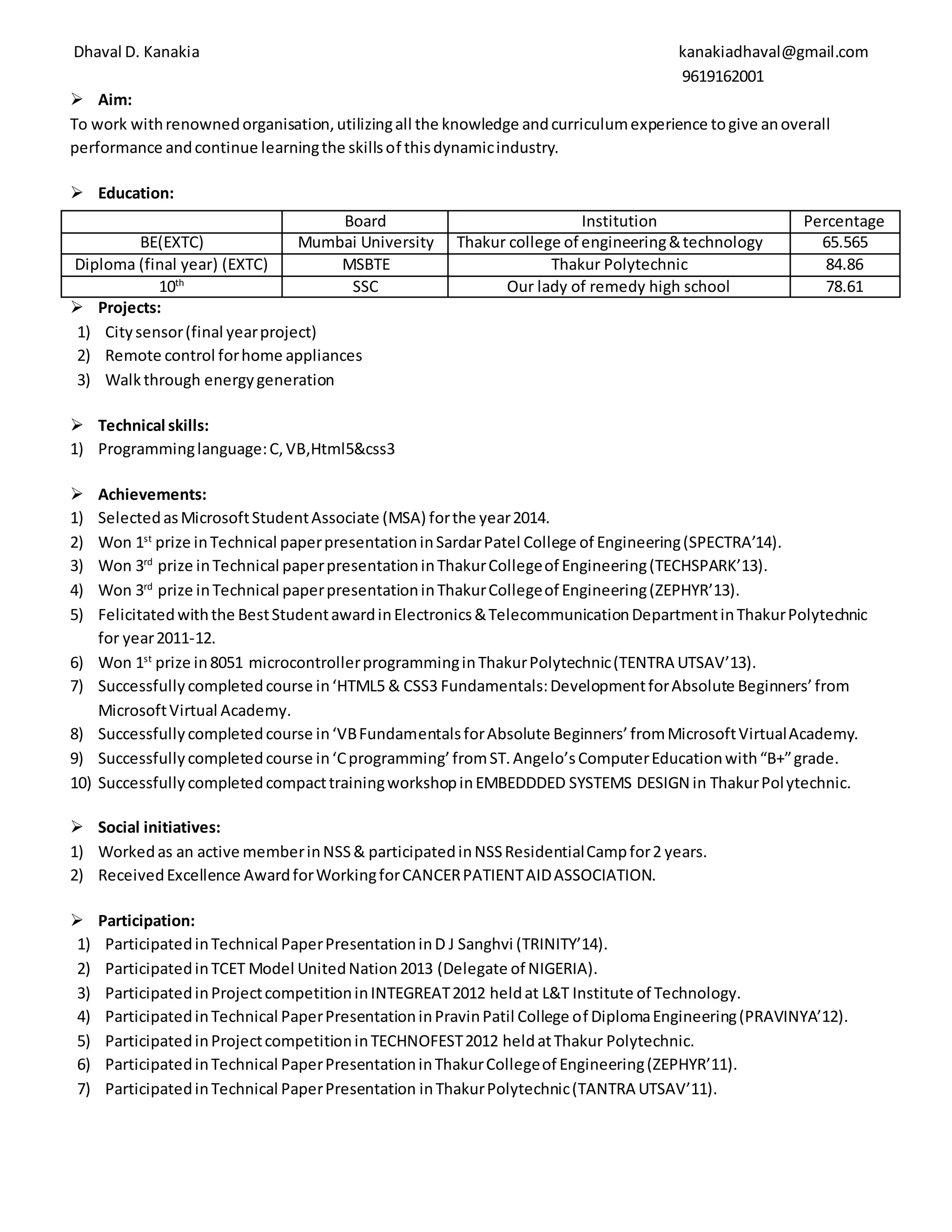 Dhaval resume CV | DOCX