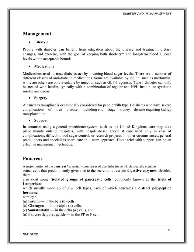 DIABETES AND ITS MANAGEMENT | PDF