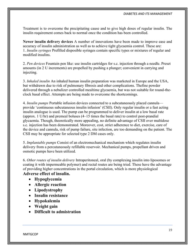 DIABETES AND ITS MANAGEMENT | PDF