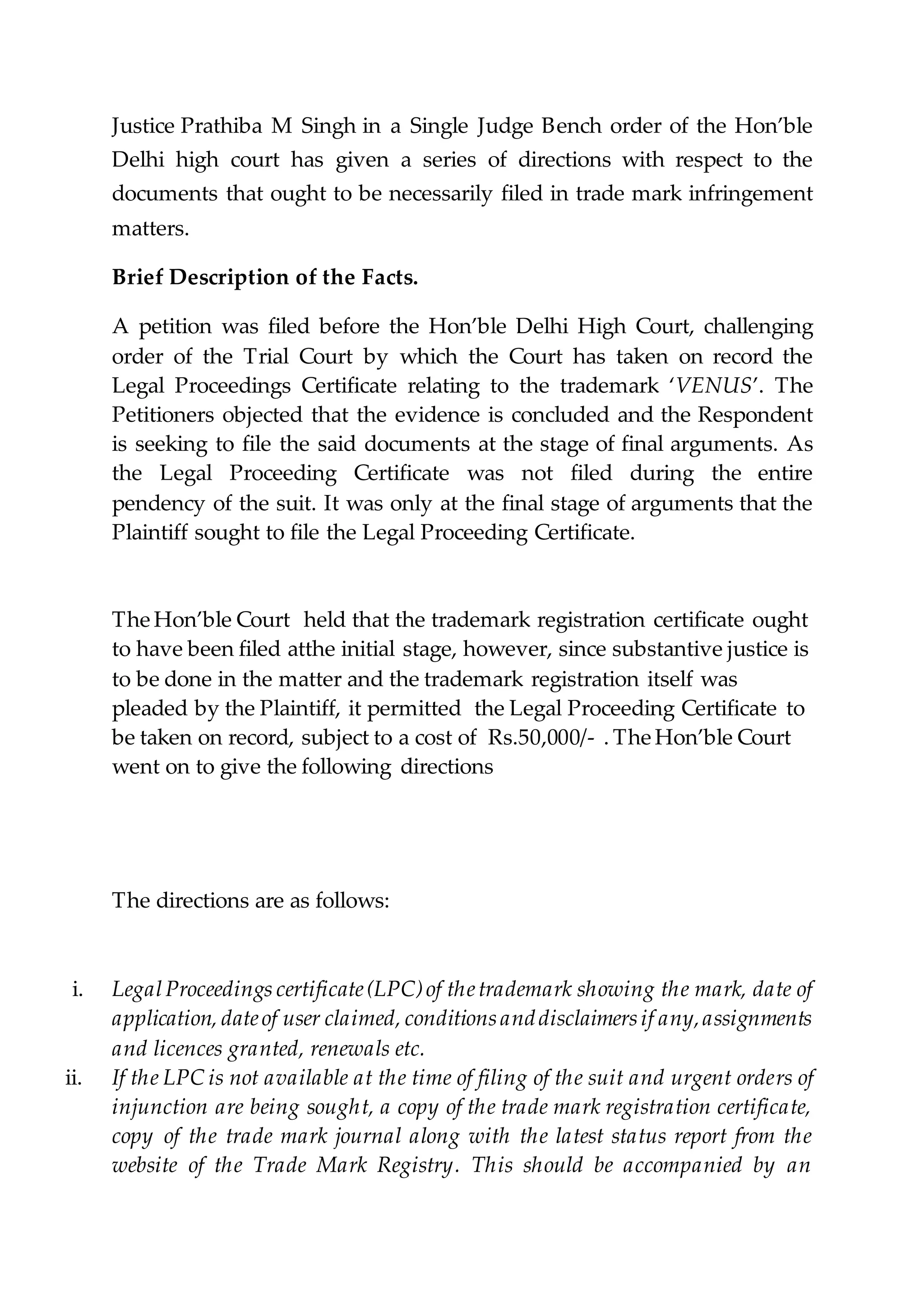 list of documents to be filed in a Trademark suit | DOCX