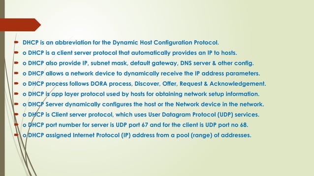 Dynamic Host Configuration Protocol (DHCP) is a network protocol that automatically | PPT