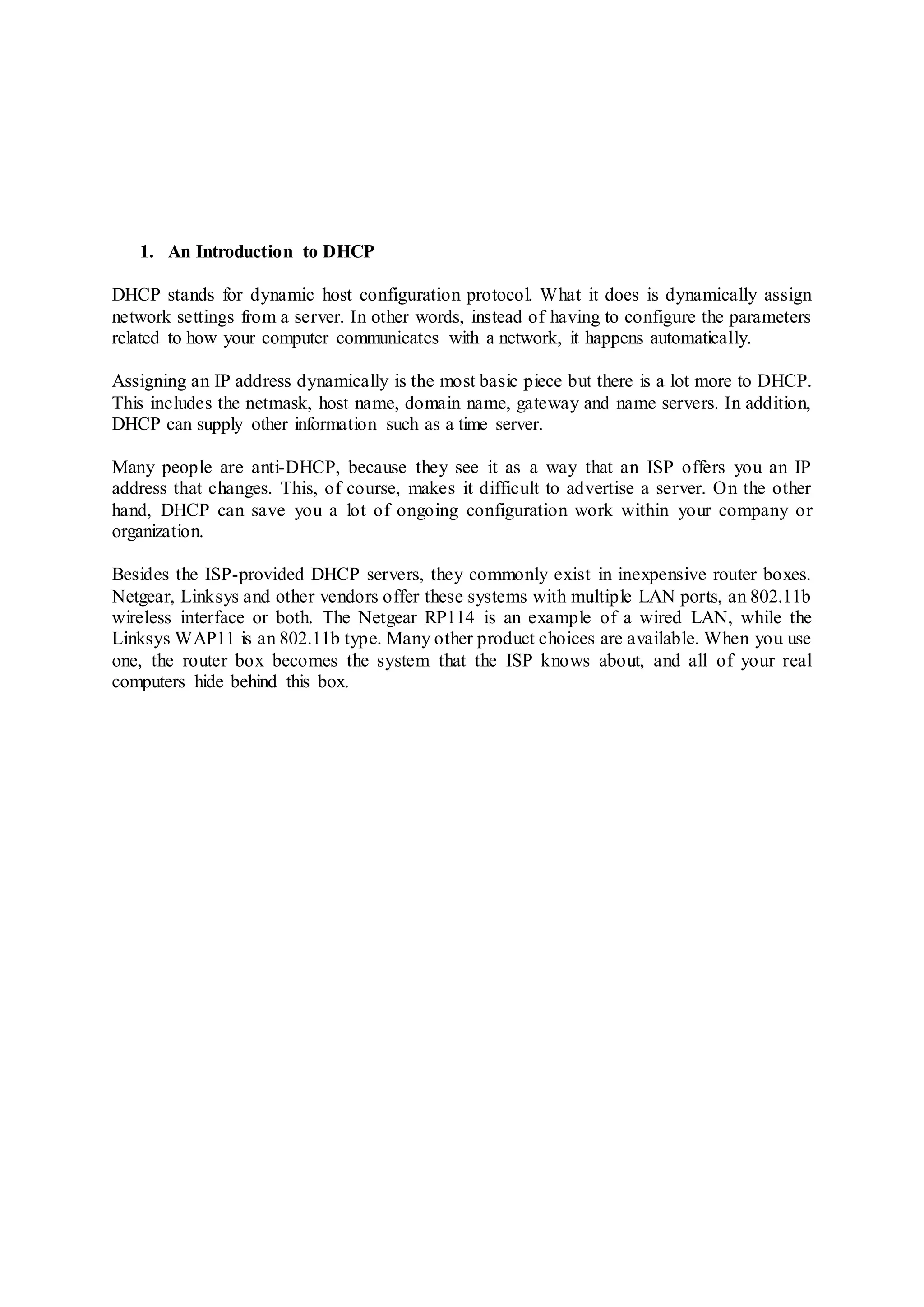 Networking DHCP server Setup Reports | DOCX