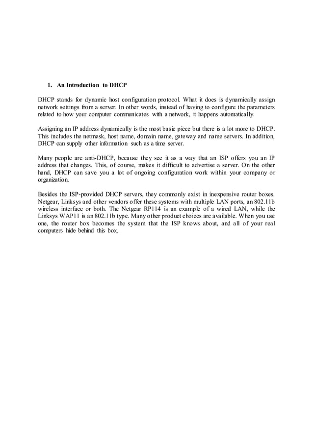 Networking DHCP server Setup Reports | PDF