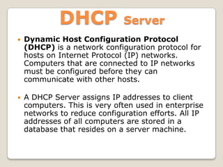 Dhcp, dns and proxy server (1) | PPTX