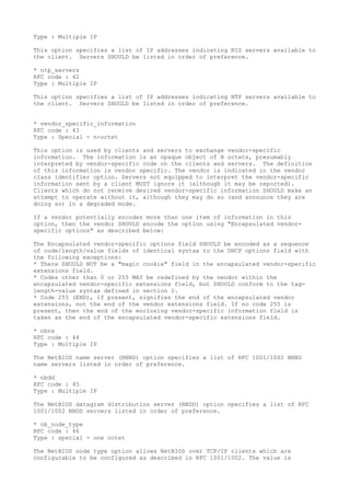 Dhcp options supported | TXT | Computer Networking | Computing