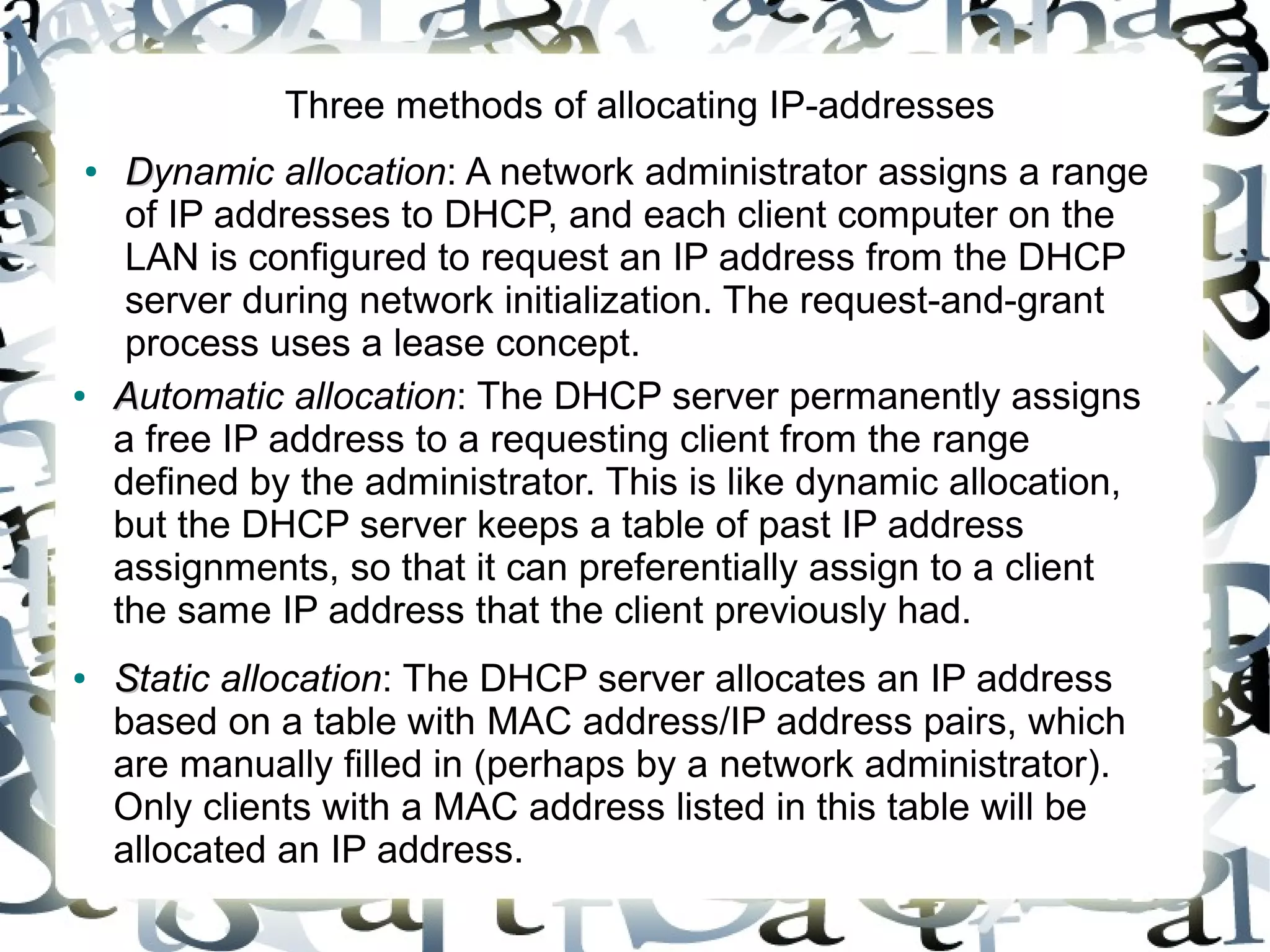 Dhcp presentation | ODP | Computer Networking | Computing