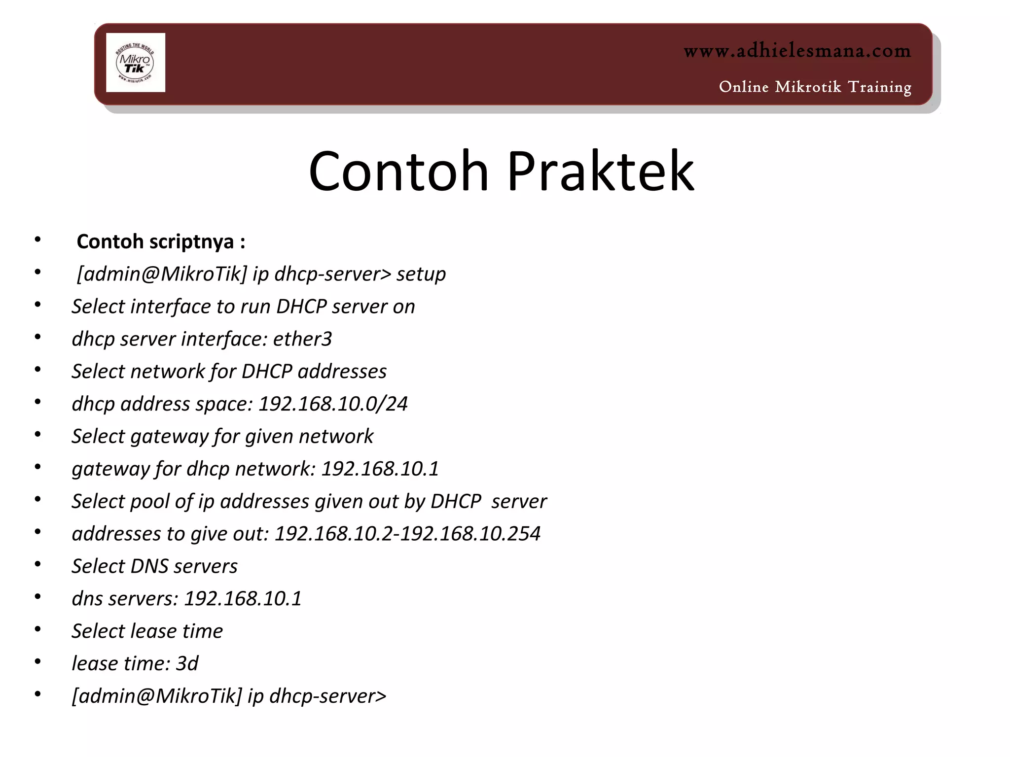 MikroTIK DHCP Server | PPT