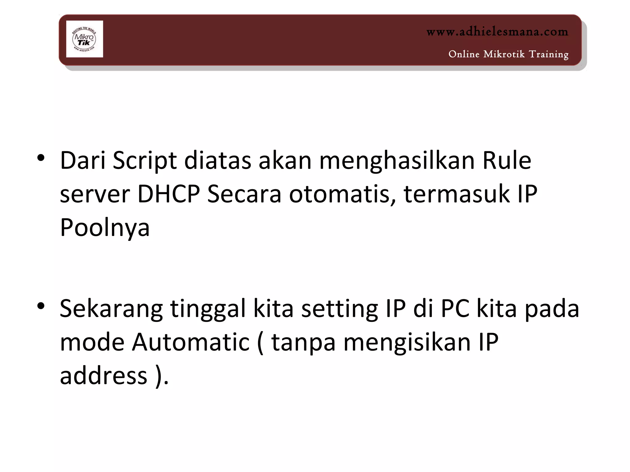 MikroTIK DHCP Server | PPT