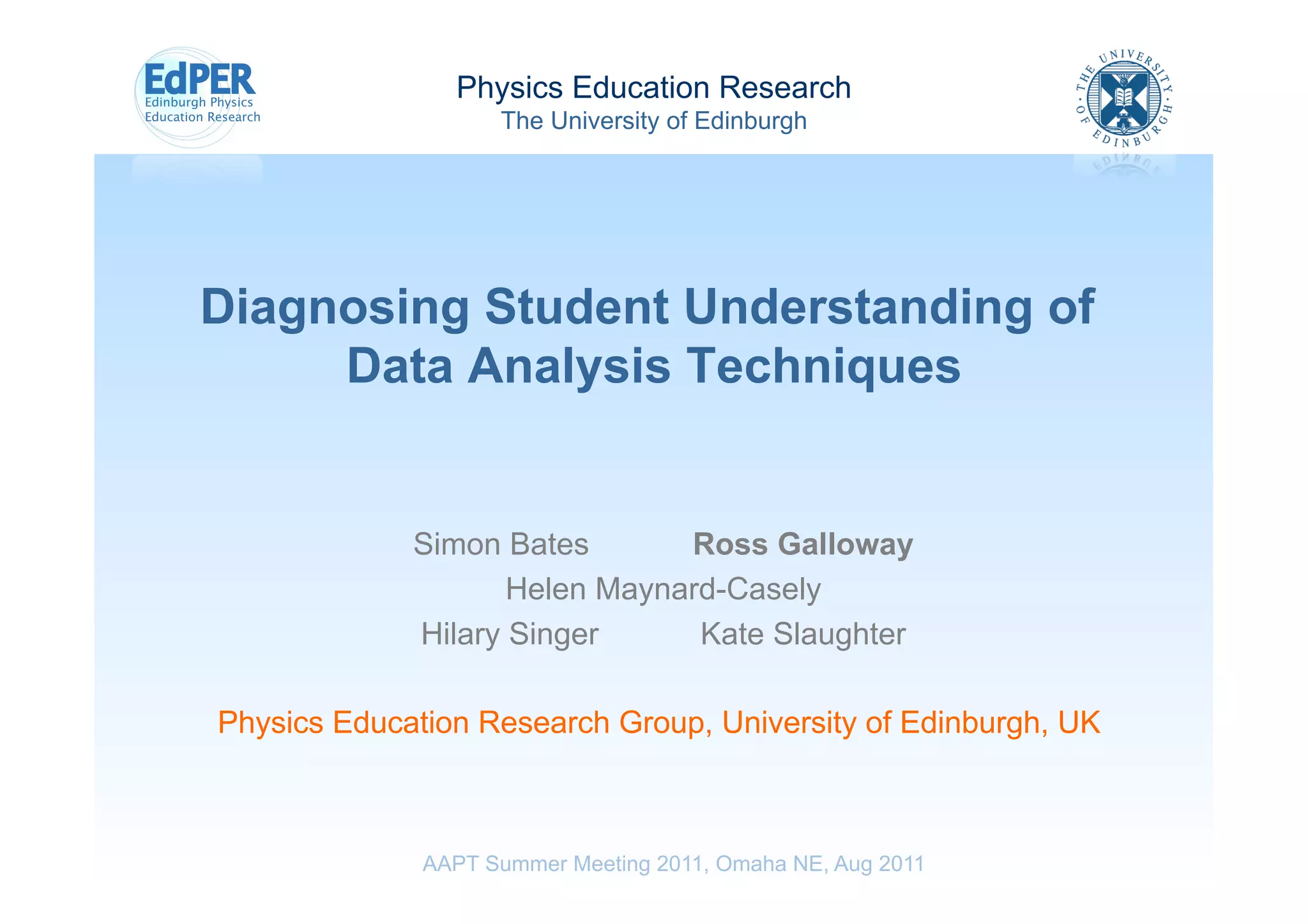 Diagnosing Student Understanding of Data Analysis Techniques | PPT