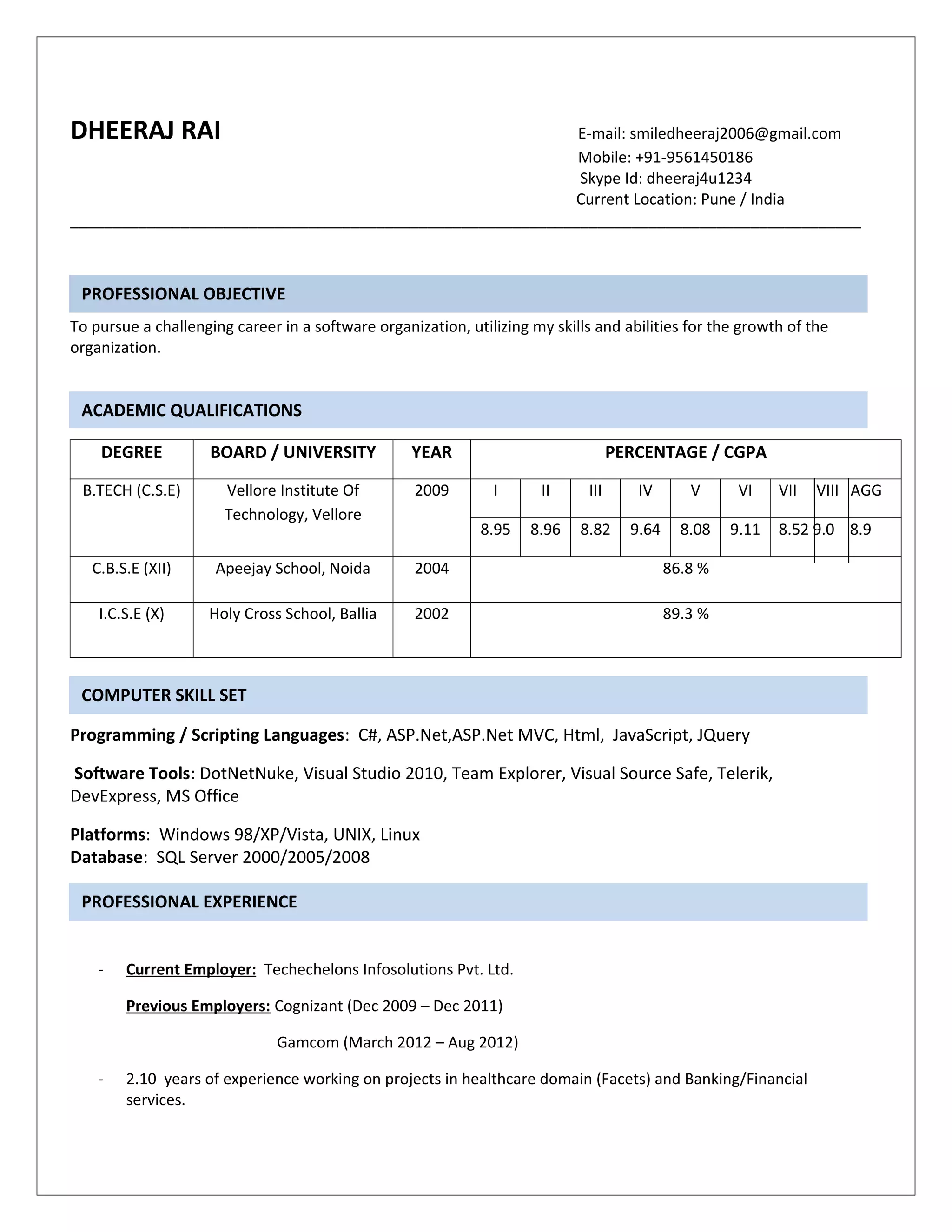 Dheeraj Rai Resume | DOC
