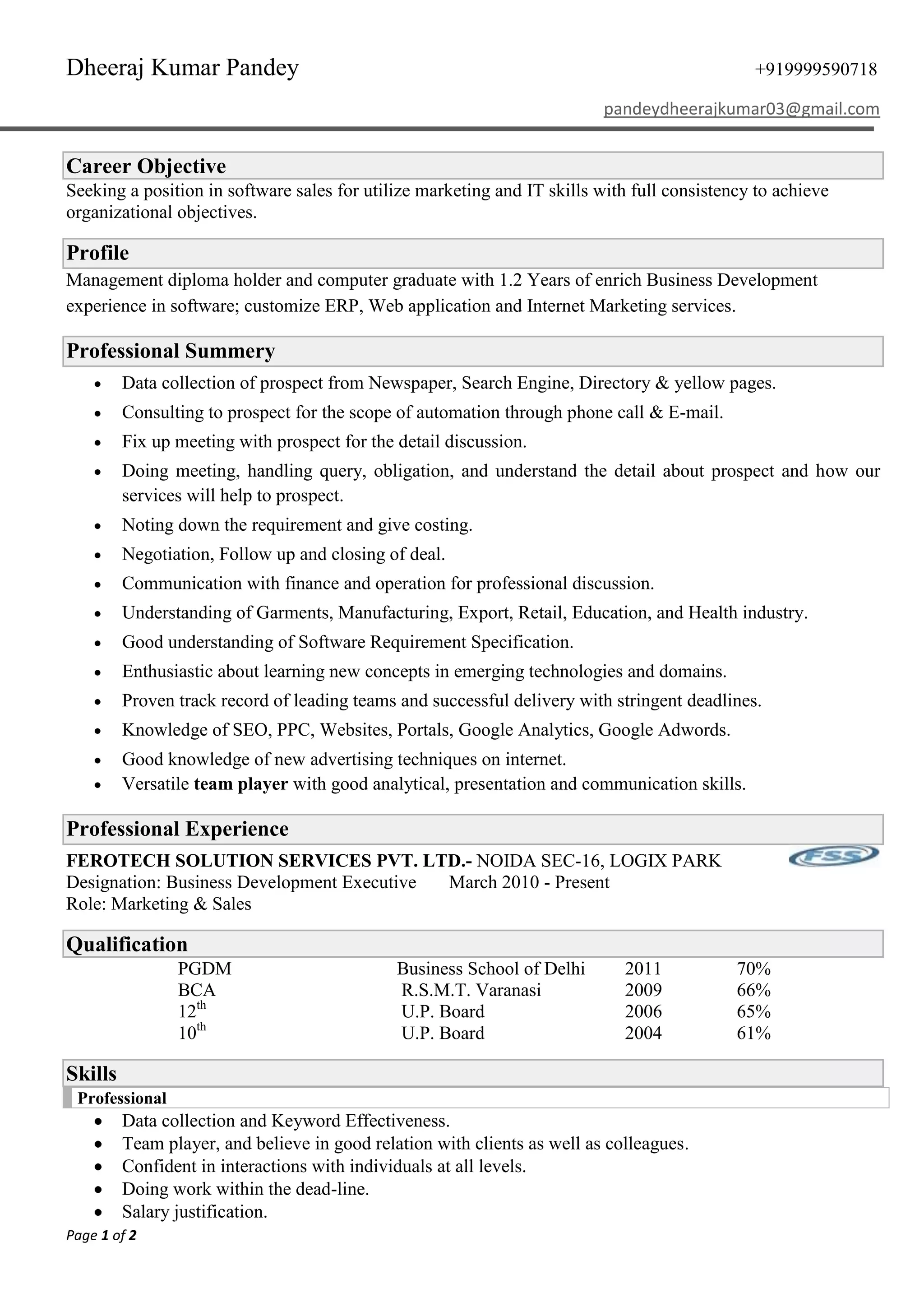 Dheeraj resume | DOCX