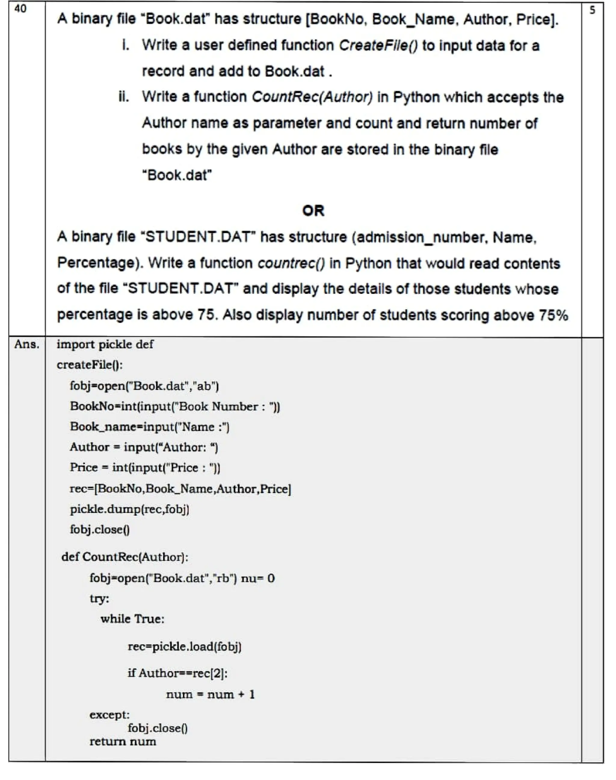 Class 12 computer sample paper with answers | PDF