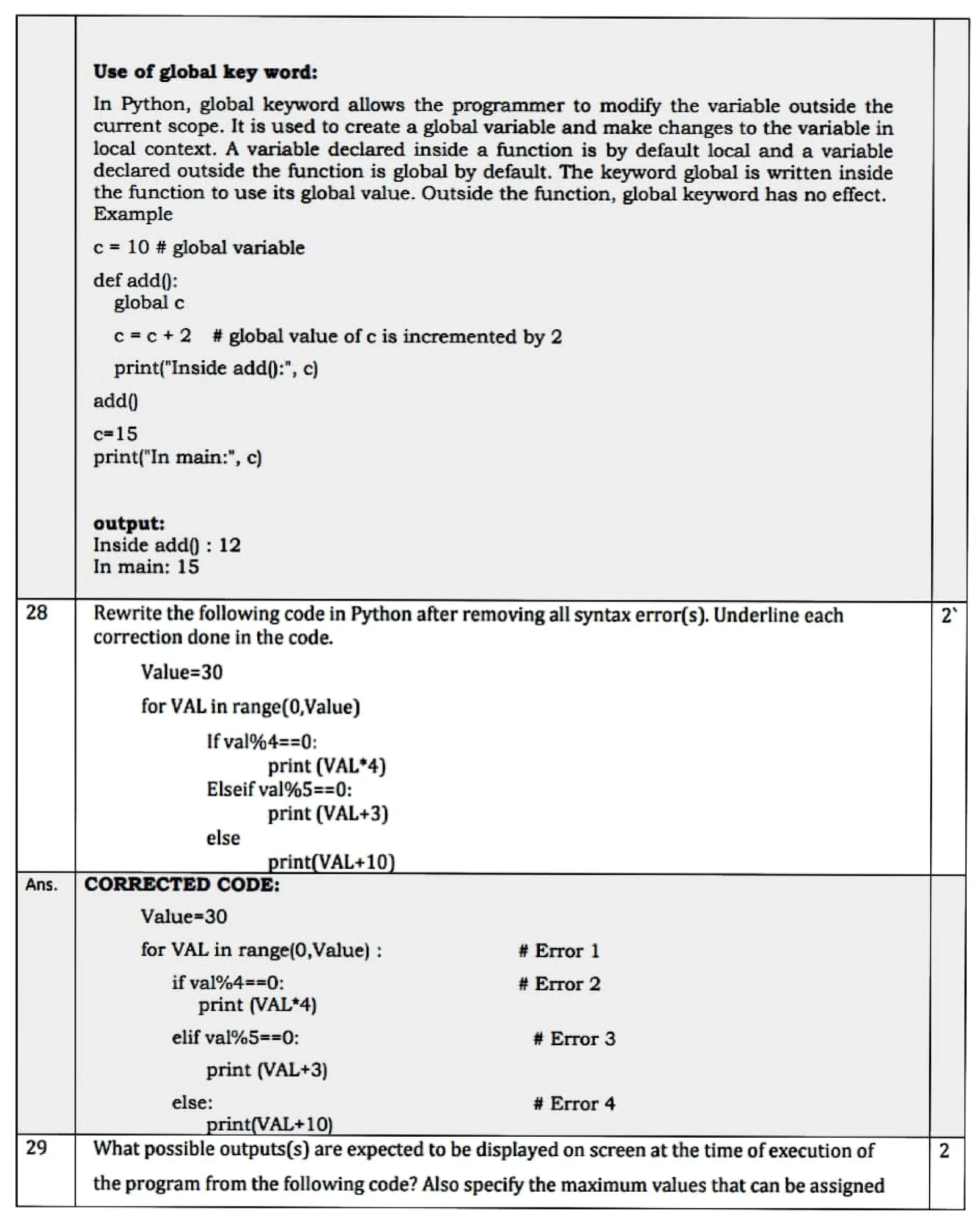 Class 12 computer sample paper with answers | PDF