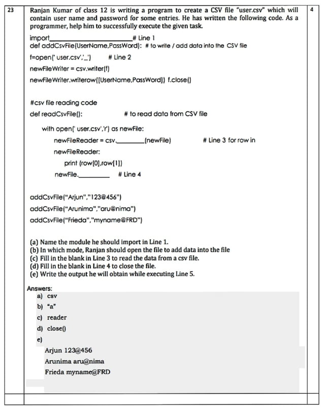 Class 12 computer sample paper with answers | PDF
