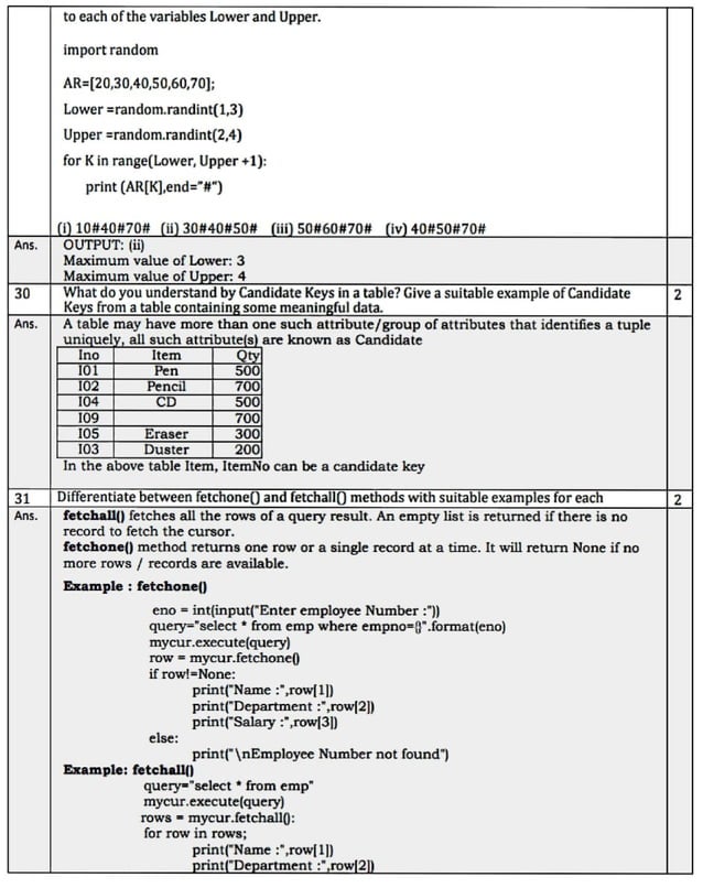 Class 12 computer sample paper with answers | PDF