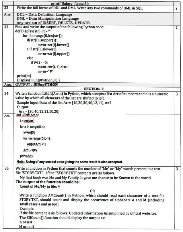 Class 12 computer sample paper with answers | PDF