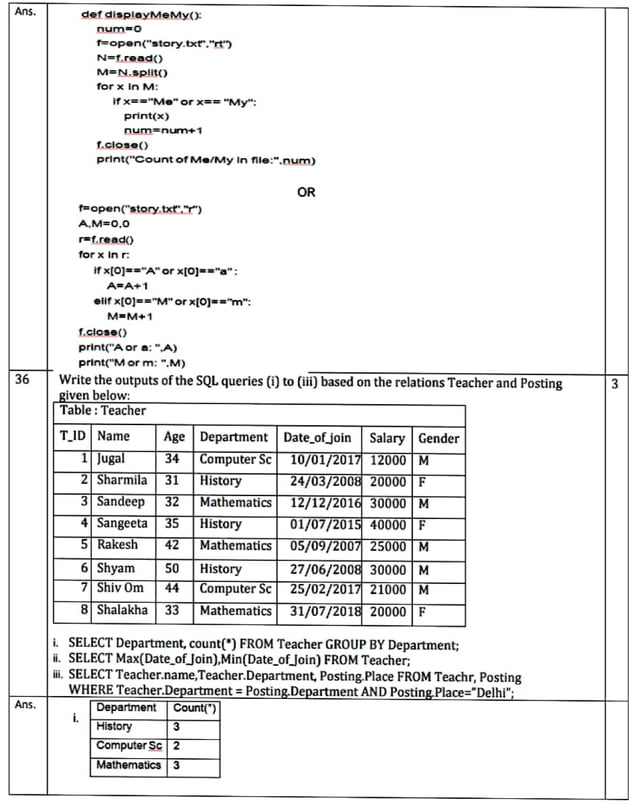 Class 12 computer sample paper with answers | PDF