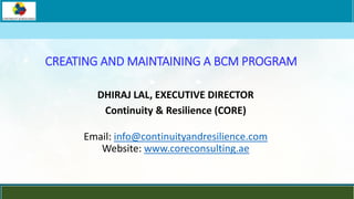CREATING AND MAINTAINING A BCM PROGRAM | PDF
