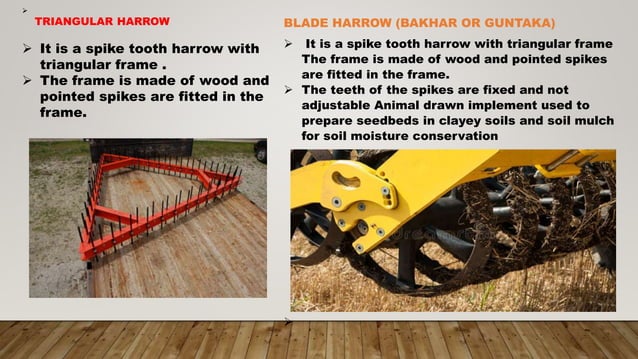 Tractor Drawn Harrows by Dhivyadharshini | PPTX | Agriculture | Industries