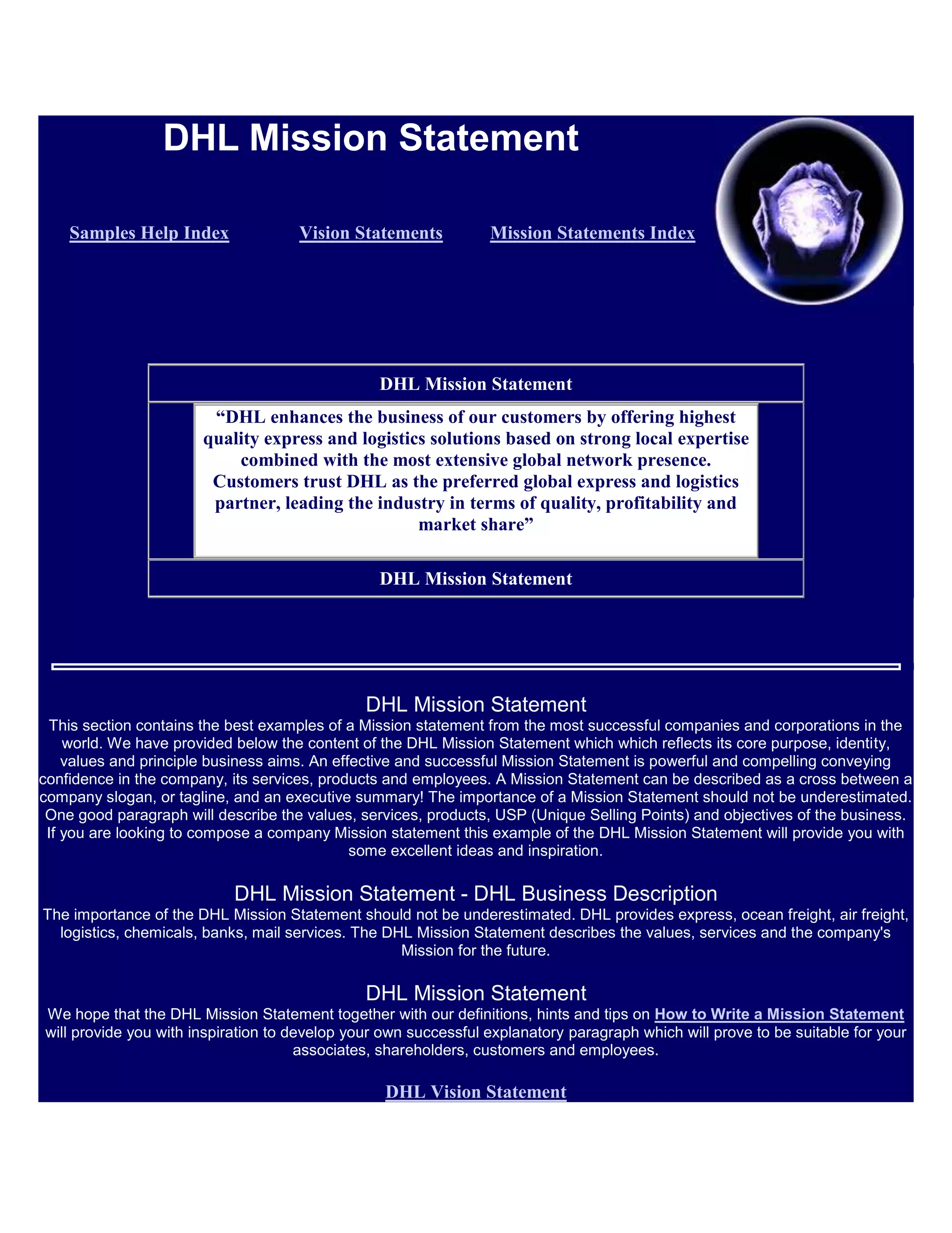 Dhl mission statement | DOCX