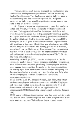 DHL Quality Control Manual Quality Management (BADM370).docx ...