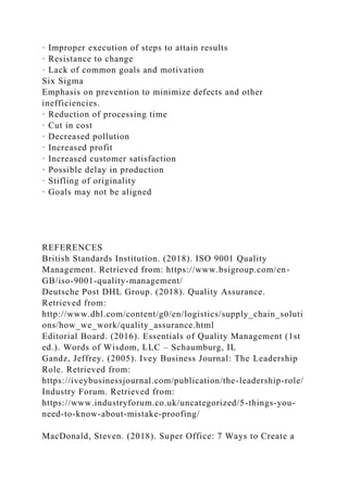 DHL Quality Control Manual Quality Management (BADM370).docx ...